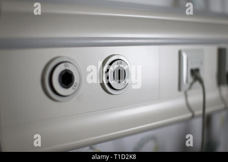 Details with the oxygen and air console outlets in a hospital - medical ...