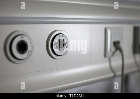Details with the oxygen and air console outlets in a hospital - medical ...