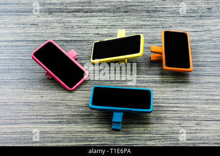 Various colors mini notice boards made of wood Stock Photo - Alamy