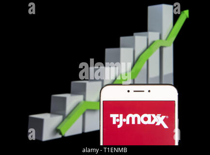 In this photo illustration, T.J. Maxx logo seen displayed on a tablet ...
