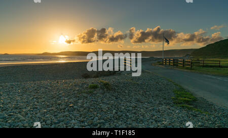 Evening sunset over the beach at Newgale, Pembrokeshire, West Wales ...