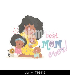 Mother and child. Beautiful african american mom hugging her daughter ...