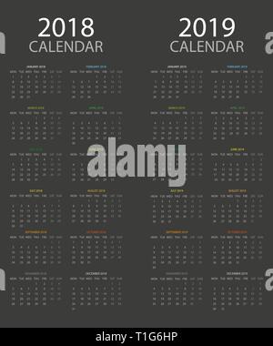 Simple European calendar for 2019 years, week starts on Monday Stock ...
