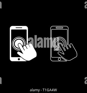 Click on touch screen smartphone Modern smartsphone with hand clicking ...