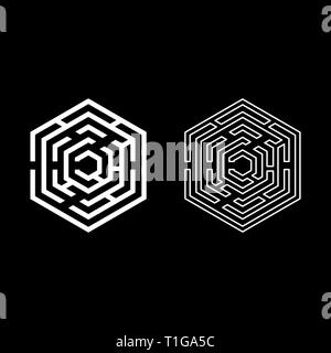 Hexagonal Maze Hexagon maze Labyrinth with six corner icon set black ...