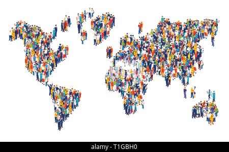 World map earth multicultural group of people integration diversity ...