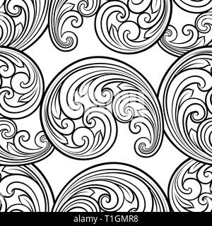Seamless baroque scrolls line pattern in eastern or arabic style ...