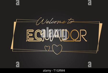 Ecuador Welcome To Word Text with Handwritten Font and Red Hearts ...