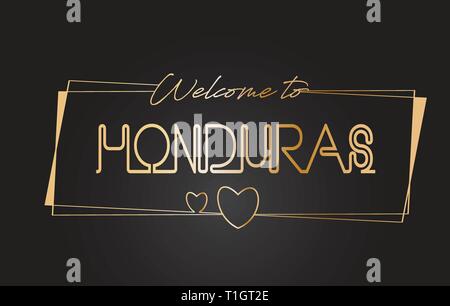 Honduras Welcome To Word Text with Handwritten Font and Red Love Hearts ...