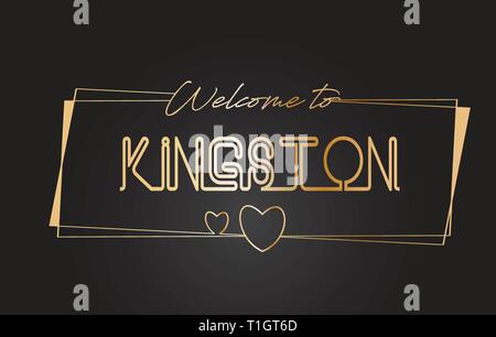 Kingston Welcome To Word Text with Handwritten Font and Red Love Hearts ...