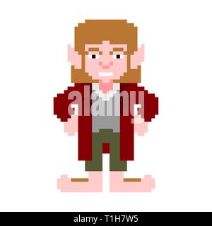Hobbit pixel art little man isolated. magic homunculus with big legs 8 ...