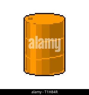 Pixel icon. Metal barrel with danger sign. Storage and disposal of ...