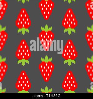 Strawberry pixel art pattern seamless. 8 bit Red Berry pixelated ...