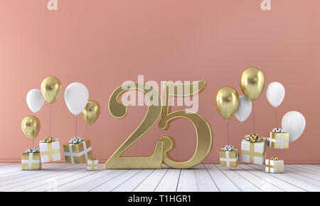 Happy 25th birthday party composition with balloons and presents. 3D ...