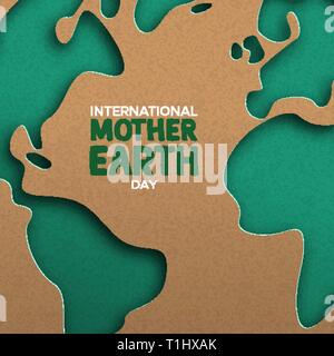 3D papercut world map greeting card template illustration with diverse ...