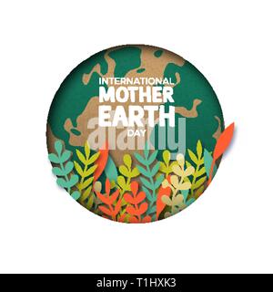 3D papercut world map greeting card template illustration with diverse ...