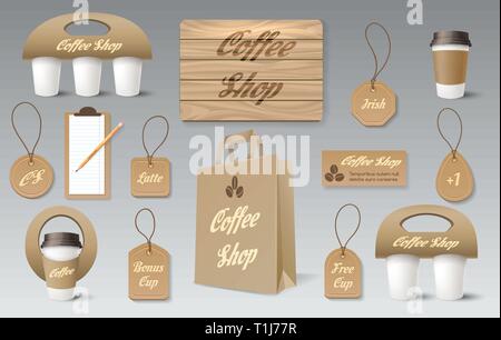 Realistic coffee shop mockups. Cafe, restaurant corporate identity, cup ...