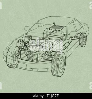 Car blueprint. Vector vehicle engineering blueprint. Illustration ...