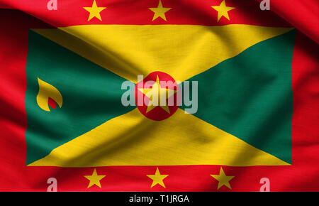 Detail of the national flag of Grenada waving in the wind on a clear ...