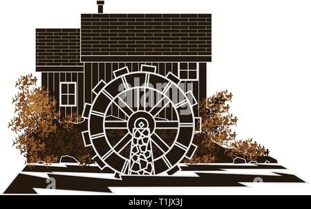 Old water wheel icon, outline style Stock Vector Art & Illustration ...
