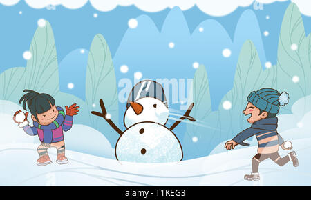 snowball fight cartoon illustration Stock Vector Art & Illustration ...