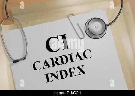 3D illustration of CI CARDIAC INDEX title on red heart, isolated on ...