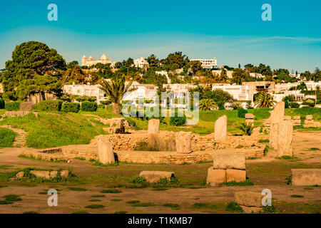 Panorama of Carthage ruins in archaeological site on Byrsa Hill ...