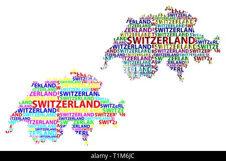 Typography map silhouette of Switzerland in black and flag colors ...