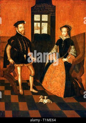 Mary Tudor and her husband Philip II of Spain, engraving from a ...