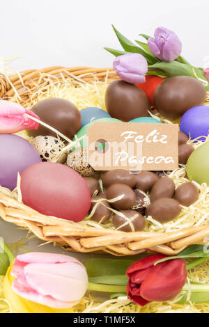 Feliz pascoa is Happy Easter written in Portuguese on a label for ...