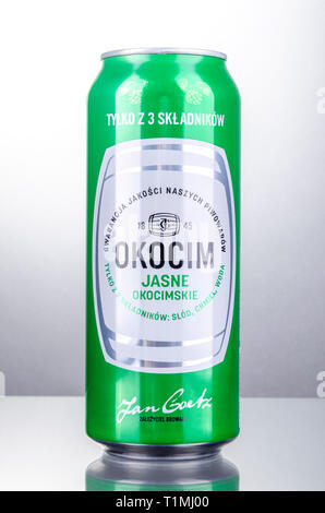 Can of Okocim beer isolated on gradient background Stock Photo - Alamy