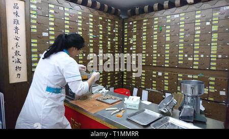Shenzhen, China: Women pharmacists are processing Chinese medicines for ...