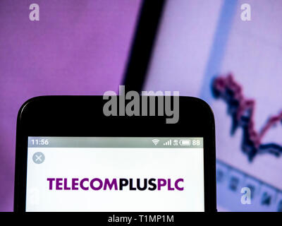 In this photo illustration a Telecom Plus PLC logo seen displayed on a ...