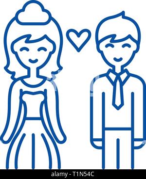 Newlyweds line icon concept. Newlyweds flat vector symbol, sign ...