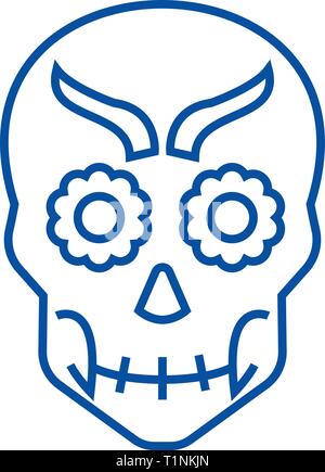 Halloween mexican skull icon. Flat illustration of halloween mexican ...
