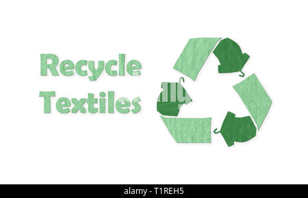 Recycle symbol with Recycle Textiles text made using reused material ...