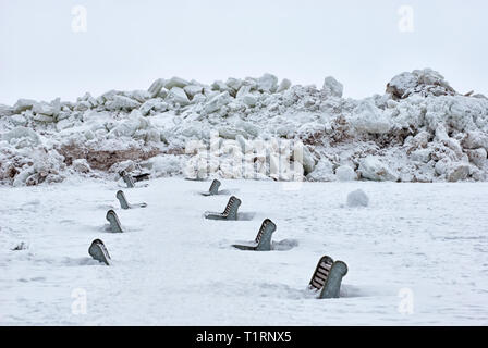 Frozen landscape of pressure ridges in the dynamic pack ice jumbled up ...