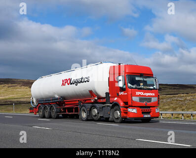 XPO Logistics Tanker. M6 Motorway, Southbound, Shap, Cumbria, England ...