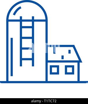 farm, barn, silo line icon, outline sign, linear symbol, vector, flat ...