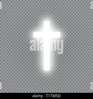 Shining white cross on transparent background. Glowing saint cross ...