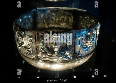 Copenhagen. Denmark. The Gundestrup cauldron, richly decorated silver ...