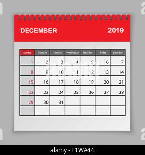 Calendar december 2019 year in simple style. Calendar planner design ...