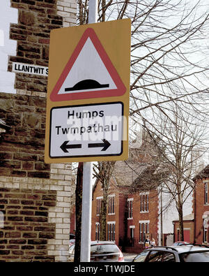 Humps in road traffic warning red triangle road sign on metal pole with ...