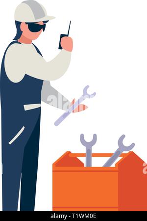 industrial worker with tools avatar character vector illustration ...