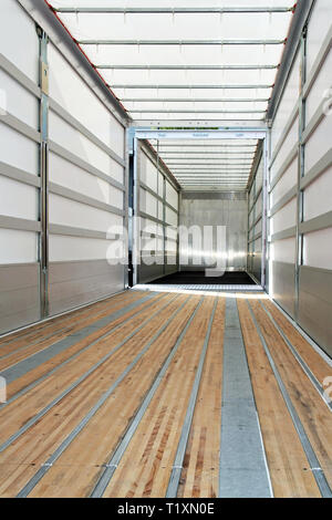 Interior view of empty semi truck trailer Stock Photo - Alamy
