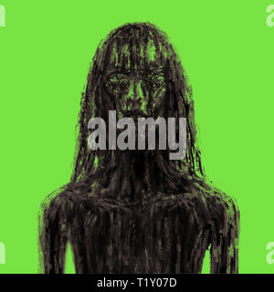 Scary zombie apocalyptic face. Horror genre. Black background color ...