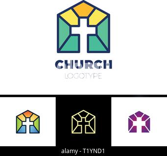 Chapel, christian church gradient line vector icon, simple illustration ...
