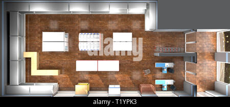 3D visualization of the interior of the grocery store. Design in loft ...