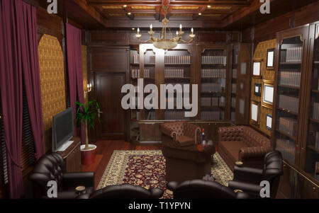 cigar room, smoking lounge, interior visualization, 3D illustration ...