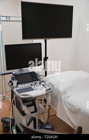 Sonography corner, ultrasonic scanning computer, extra monitor, bed ...